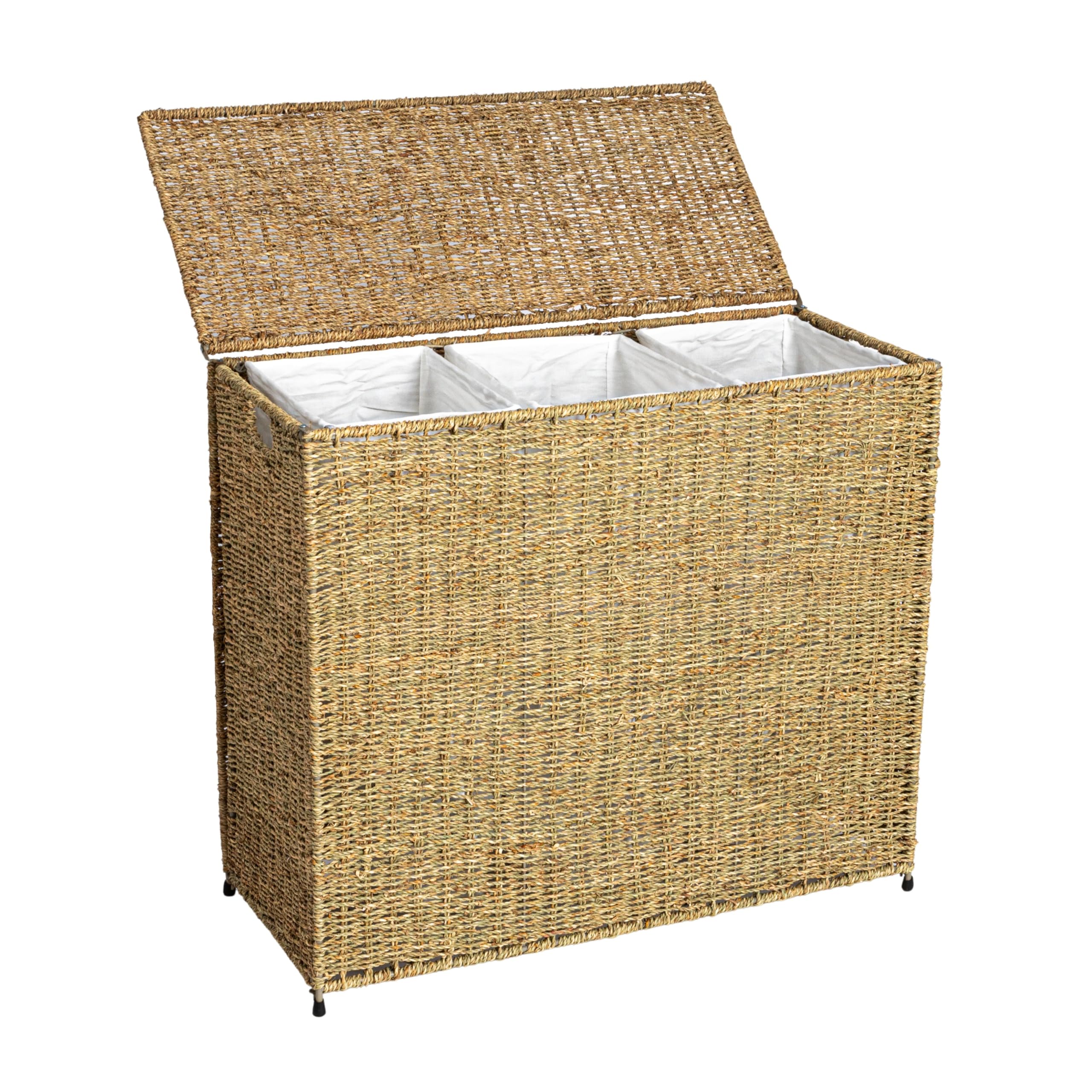 Household Essentials Brown ML-5445 Wicker 3 Compartment Laundry Sorter with Lid | 3 Section Clothes Hamper