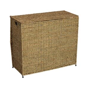 Household Essentials Brown ML-5445 Wicker 3 Compartment Laundry Sorter with Lid | 3 Section Clothes Hamper