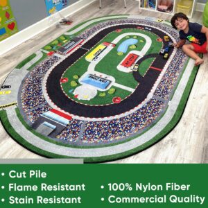 KidCarpet.com Race Car Rug, 4' x 6' Oval Race Track Play Rug | Educational Learning Rug for Children's Classroom | Area Rug for Kids Playroom or Bedroom