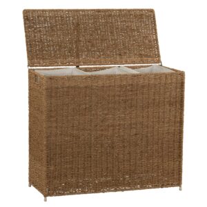 Household Essentials Brown ML-5445 Wicker 3 Compartment Laundry Sorter with Lid | 3 Section Clothes Hamper