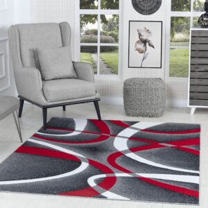 glory rugs modern area rug 5x7 red swirls carpet bedroom living room contemporary dining accent sevilla collection 4816a (grey red)