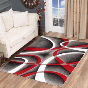 GLORY RUGS Modern Area Rug 5x7 Red Swirls Carpet Bedroom Living Room Contemporary Dining Accent Sevilla Collection 4816A (Grey Red)