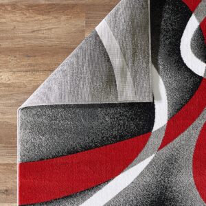 GLORY RUGS Modern Area Rug 5x7 Red Swirls Carpet Bedroom Living Room Contemporary Dining Accent Sevilla Collection 4816A (Grey Red)