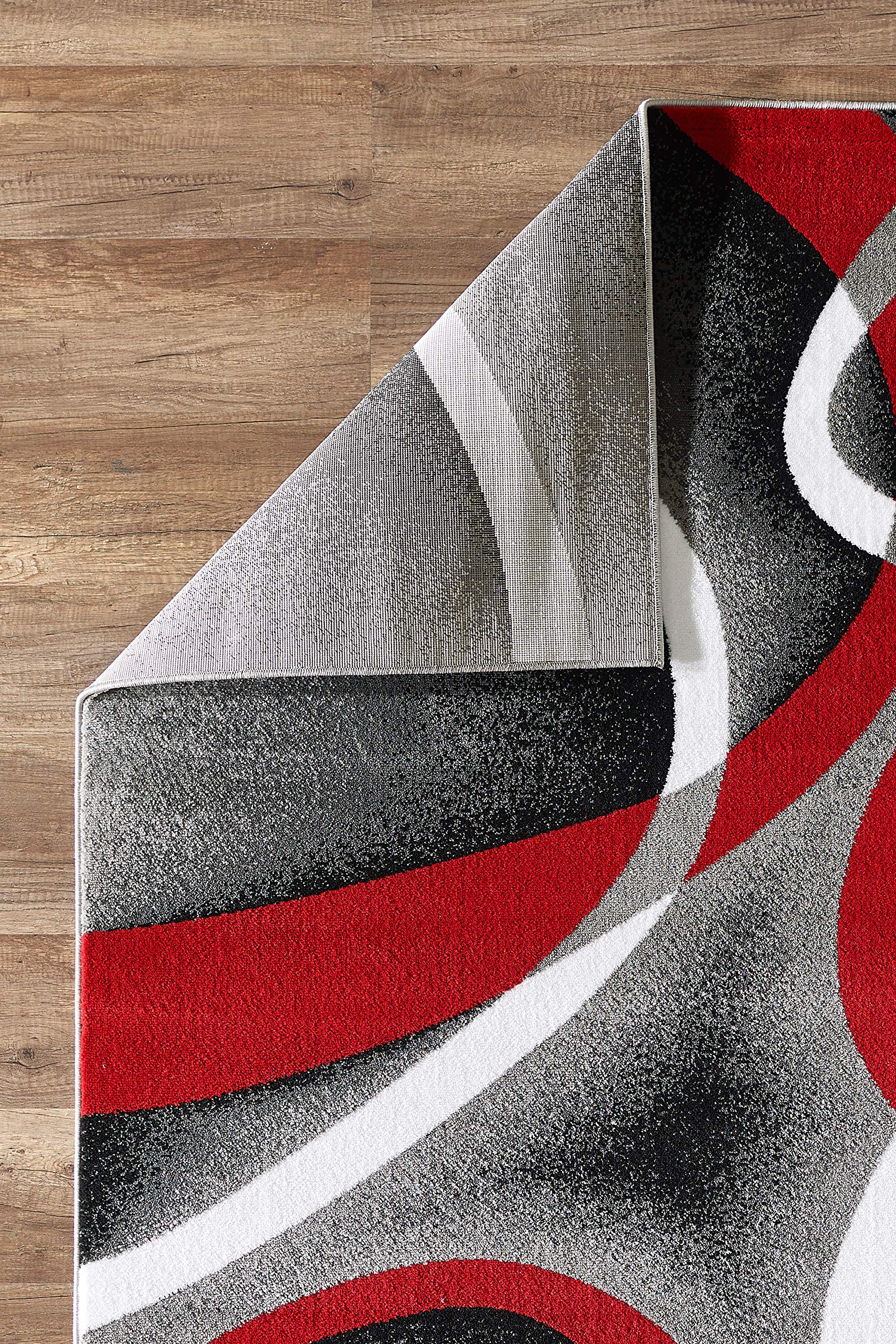 GLORY RUGS Modern Area Rug 5x7 Red Swirls Carpet Bedroom Living Room Contemporary Dining Accent Sevilla Collection 4816A (Grey Red)