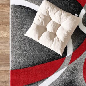 GLORY RUGS Modern Area Rug 5x7 Red Swirls Carpet Bedroom Living Room Contemporary Dining Accent Sevilla Collection 4816A (Grey Red)