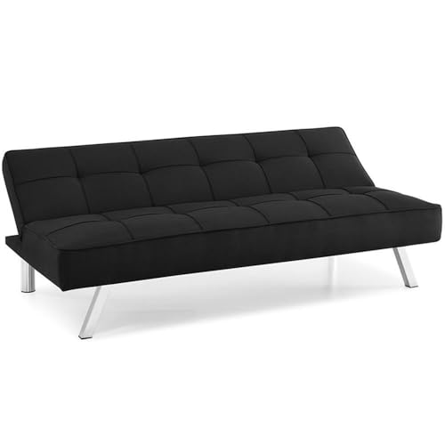 Hawthorne Collections Multi-Functional Fabric Upholstered Button Tufted Convertible Sleeper Sofa in Black