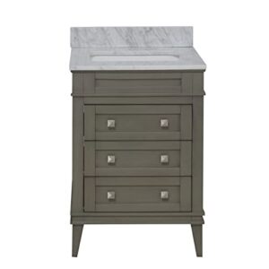 Eleanor 24-inch Bathroom Vanity (Carrara/Weathered Gray): Includes Weathered Gray Cabinet with Authentic Italian Carrara Marble Countertop and White Ceramic Sink