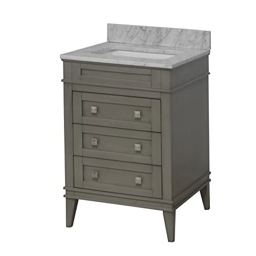 Eleanor 24-inch Bathroom Vanity (Carrara/Weathered Gray): Includes Weathered Gray Cabinet with Authentic Italian Carrara Marble Countertop and White Ceramic Sink