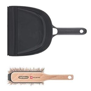 Superio Handheld Comfort Grip Dustpan and Brush Set - Hand Broom with Swiss Natural Horsehair Bristles.