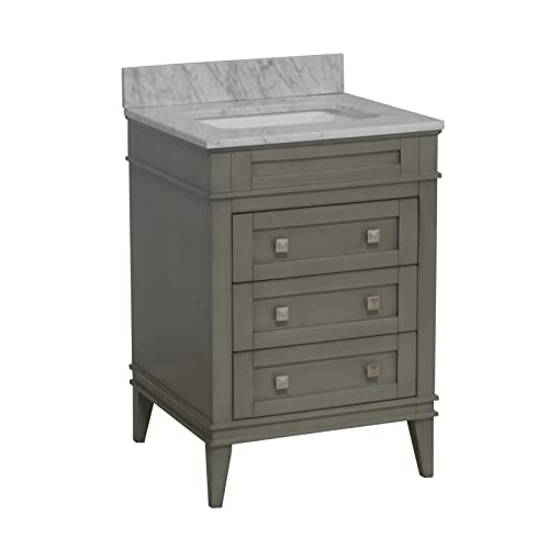 Eleanor 24-inch Bathroom Vanity (Carrara/Weathered Gray): Includes Weathered Gray Cabinet with Authentic Italian Carrara Marble Countertop and White Ceramic Sink