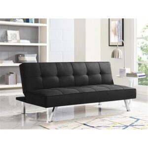 Hawthorne Collections Multi-Functional Fabric Upholstered Button Tufted Convertible Sleeper Sofa in Black