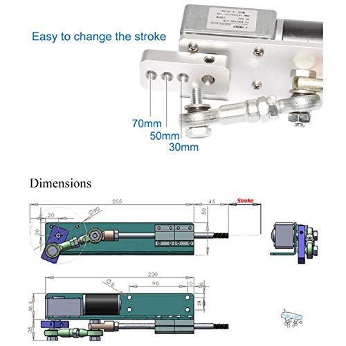 BEMONOC DIY Design DC 24V Linear Actuator Reciprocating Motor Stroke 70mm Adjustable+Switching Power Supply 110V-240V+PWM Speed Controller