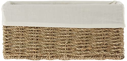 Vintiquewise(TM Seagrass Shelf Basket Lined with White Lining (Pack of 2)