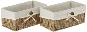 vintiquewise(tm seagrass shelf basket lined with white lining (pack of 2)