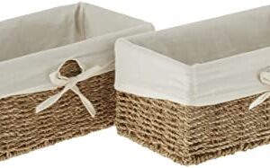 Vintiquewise(TM Seagrass Shelf Basket Lined with White Lining (Pack of 2)