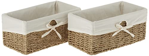 Vintiquewise(TM Seagrass Shelf Basket Lined with White Lining (Pack of 2)