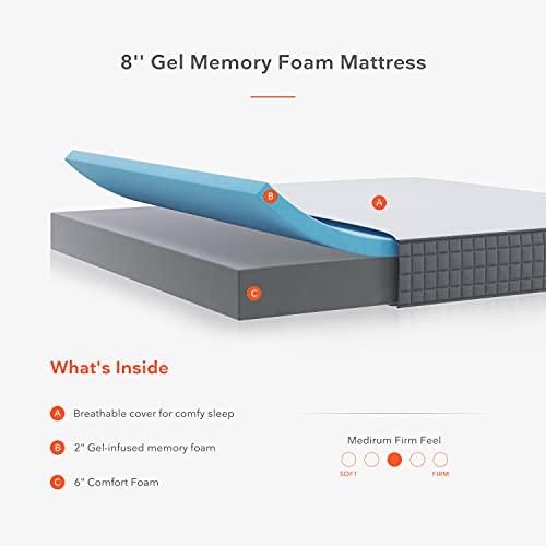 Sweetnight Full Size Mattress, 8 Inch Breeze Full Mattress, Medium Firm Memory Foam Mattresses for Sleep Cool & Pressure Relief