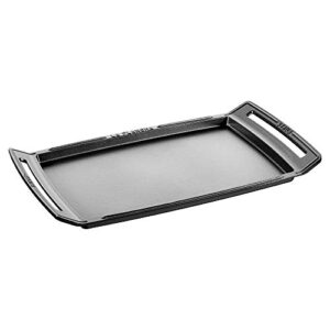 staub cast iron 18.5 x 9.8-inch plancha/double burner griddle, made in france, graphite