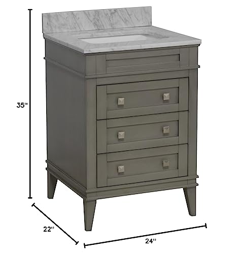 Eleanor 24-inch Bathroom Vanity (Carrara/Weathered Gray): Includes Weathered Gray Cabinet with Authentic Italian Carrara Marble Countertop and White Ceramic Sink