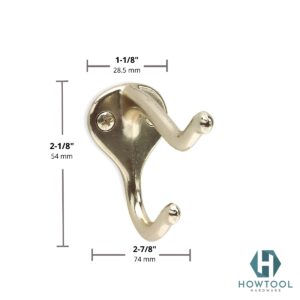 HOWTOOL Coat Hooks for Wall Hanging Heavy Duty Wall Mounted Brass Plated, 5 Pack