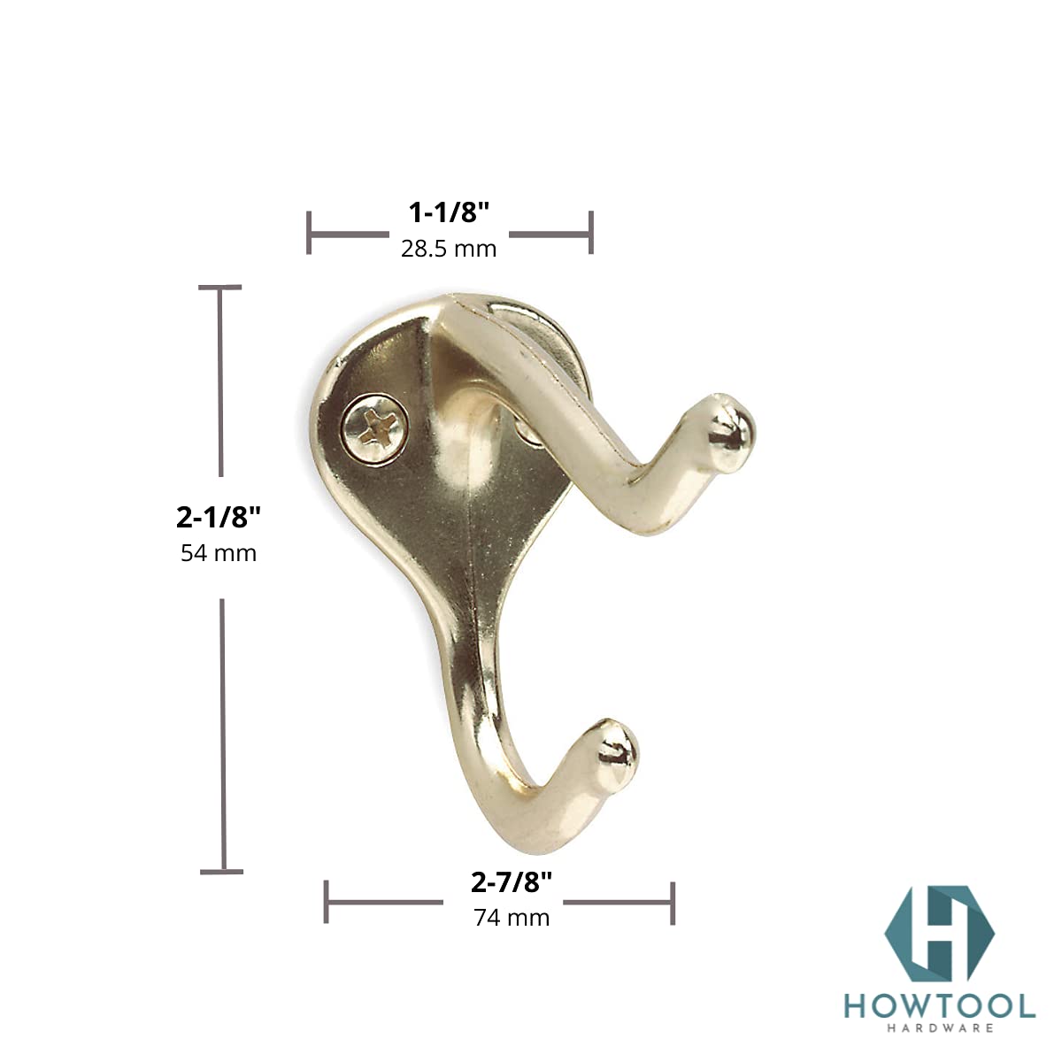 HOWTOOL Coat Hooks for Wall Hanging Heavy Duty Wall Mounted Brass Plated, 5 Pack