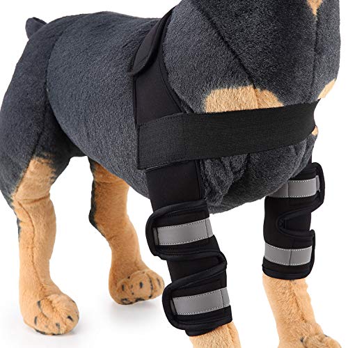 Ranphy Dog Recovery Sleeve Canine Front Leg Brace Elbow Protector Dog Hock Joint Wrap with Shoulder Strap Pet Injury Protective Cover for Preventing Arthritis Recovering Ankle Protector Black Size S