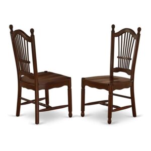 east west furniture doc-mah-w dover kitchen dining chairs - slat back wood seat chairs, set of 2, mahogany