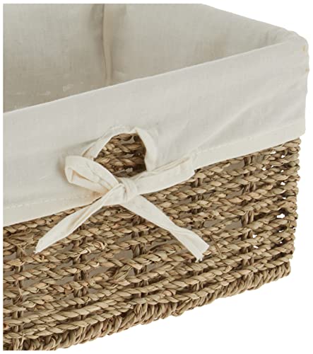 Vintiquewise(TM Seagrass Shelf Basket Lined with White Lining (Pack of 2)