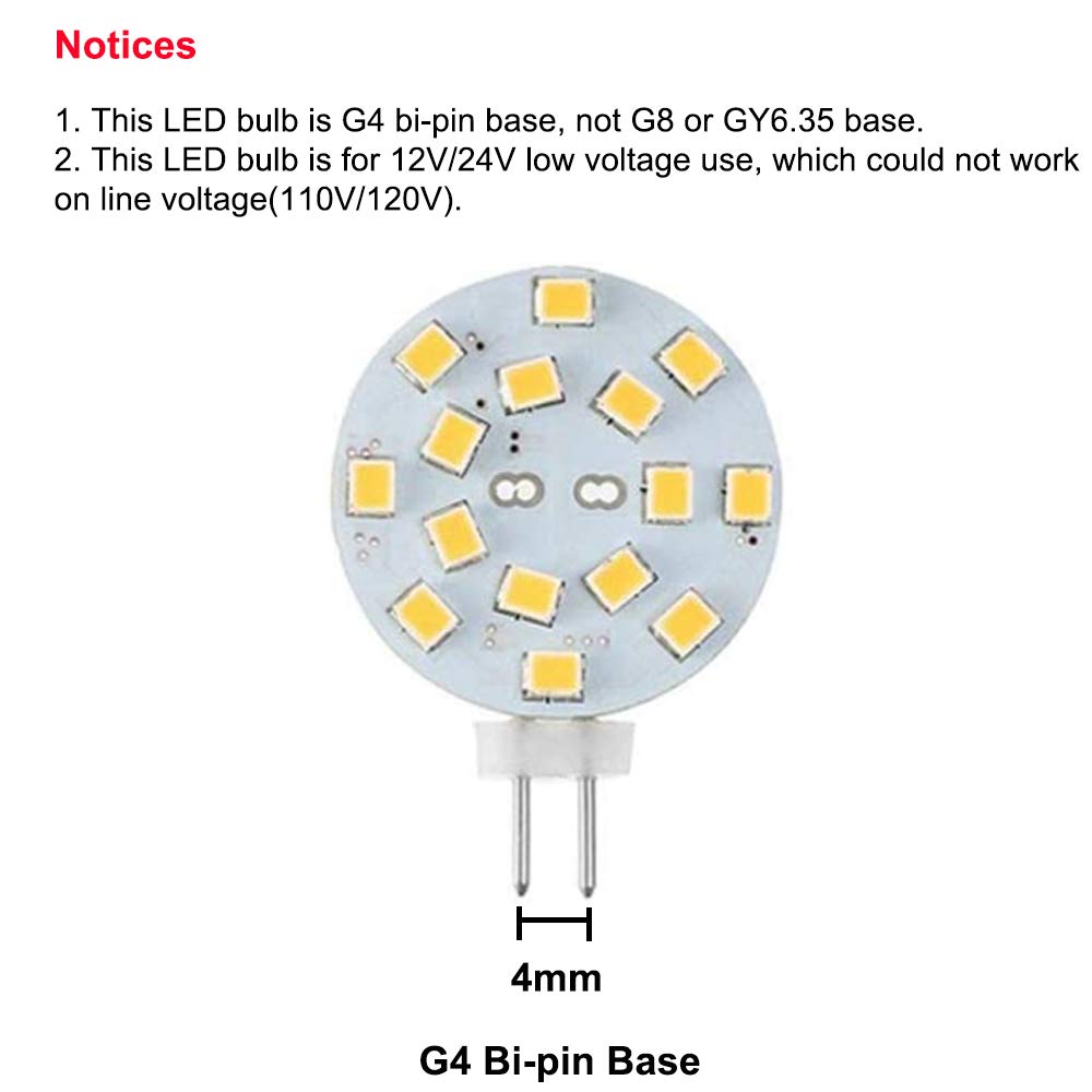 Makergroup 12V G4 LED Bulb 3W Bi-Pin LED Disc Light Bulb 20-30 Watt Equivalent Daylight White 6000K for Puck Lights in RV Trailers Campers Automotive Marine Landscape Lighting 6pcs