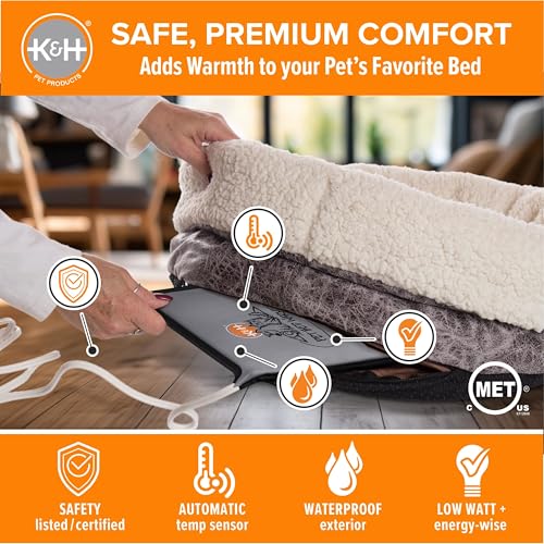 K&H Pet Products Pet Bed Warmer, Turn Any Cat or Dog Bed Into a Heated Cat or Dog Bed, Waterproof Heated Pad to Insert Inside Indoor Cat and Dog Beds - Gray Small, 100538772