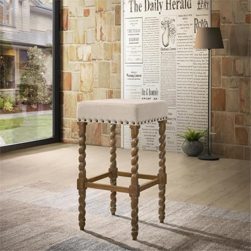 Carolina Chair & Table Remick 30 Inch Bar, Natural Oak/Linen Stool