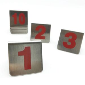 Amatolo 10 Pcs Metal Tent Style Stackable Table Numbers,Place Cards Suitable for Restaurants Cafes Bars and Personal Gatherings. (Numbered 1 Through 10)