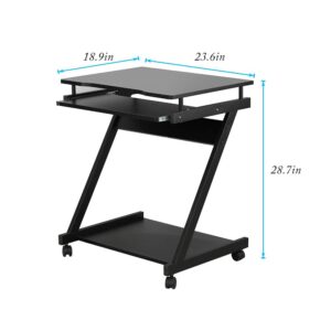 sogesfurniture Small Computer Desk on Wheels, Mobile Computer Desk Small Rolling Work Workstation with Printer Shelf and Keyboard Space Computer Workstation for Home and Office,Black