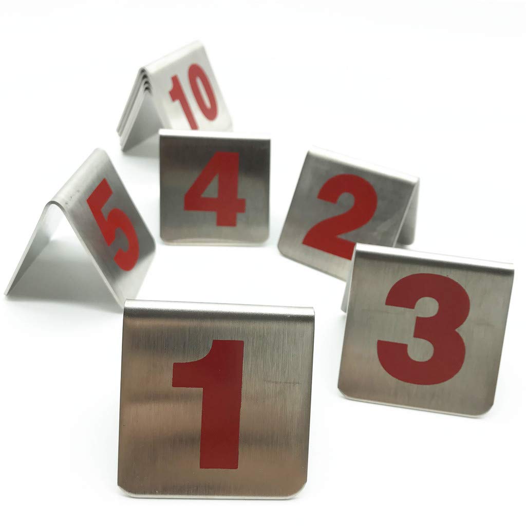 Amatolo 10 Pcs Metal Tent Style Stackable Table Numbers,Place Cards Suitable for Restaurants Cafes Bars and Personal Gatherings. (Numbered 1 Through 10)