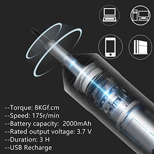 Cordless Electric Screwdriver, JAKEMY USB Rechargeable Multi-Function Magnetic Precision Power Screwdriver Repair Tool Kit with LED Light for PC, Phone, Android Phone, Watch, Laptop