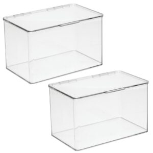 mDesign Plastic Bathroom Stackable Storage Box with Attached Hinged Lid - Holds Soap, Body Wash, Shampoo, Lotion, Conditioner, Hand Towels, Hair Accessories, Ligne Collection - 2 Pack - Clear