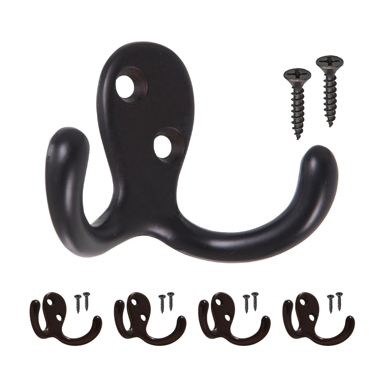 HOWTOOL Wall Hooks for Hanging Heavy Duty 35 lbs Hooks for Walls 5 Pack Oil Rubbed Bronze Black with Screws