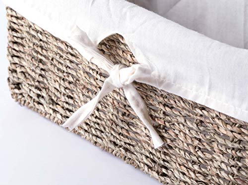 Vintiquewise(TM Seagrass Shelf Basket Lined with White Lining (Pack of 2)