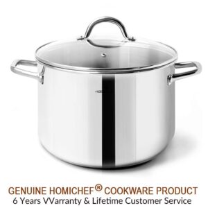 HOMICHEF Small Stock Pot 4 Quart Nickel Free Stainless Steel - Small 4 Qt Pot With Lid - 4Qt Stockpot With Lid - Soup Pot Small Cooking Pot 4 Quart - 4 Qt Pot With Glass Lid - Induction Pot With Lid