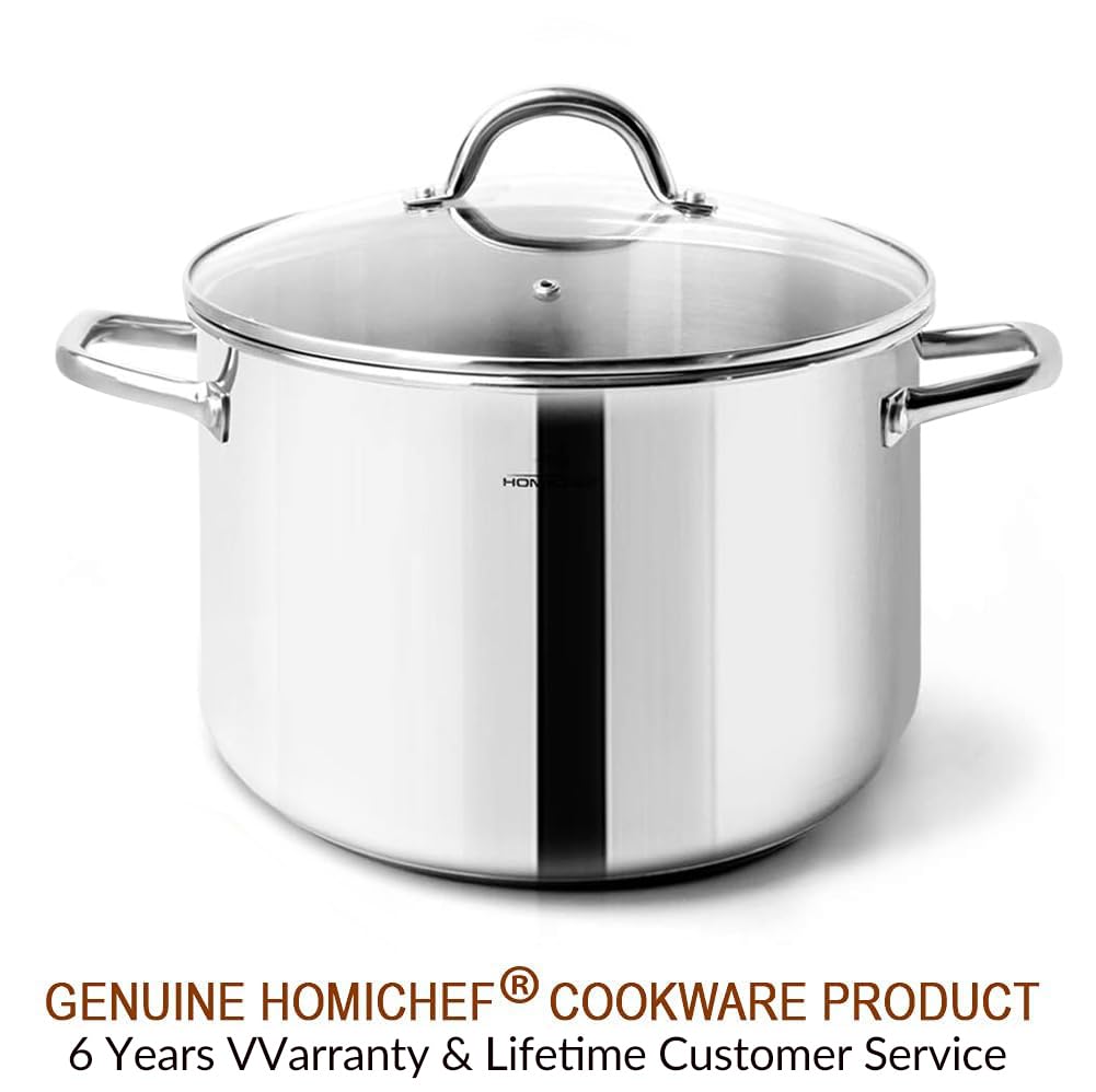 HOMICHEF Small Stock Pot 4 Quart Nickel Free Stainless Steel - Small 4 Qt Pot With Lid - 4Qt Stockpot With Lid - Soup Pot Small Cooking Pot 4 Quart - 4 Qt Pot With Glass Lid - Induction Pot With Lid