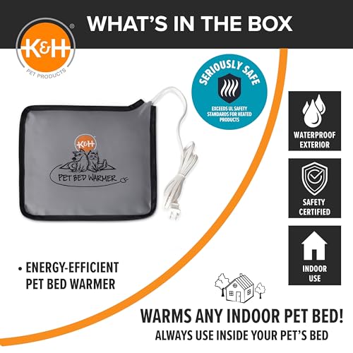 K&H Pet Products Pet Bed Warmer, Turn Any Cat or Dog Bed Into a Heated Cat or Dog Bed, Waterproof Heated Pad to Insert Inside Indoor Cat and Dog Beds - Gray Small, 100538772