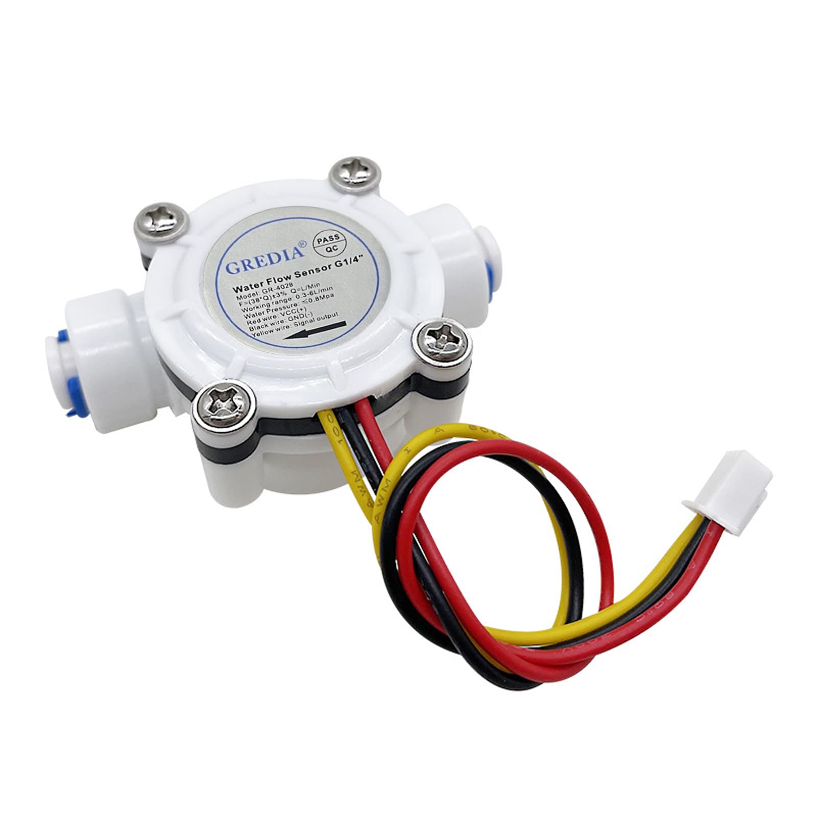 GREDIA 1/4" Quick Connect Water Flow Sensor Food-Grade Switch Hall Effect Flowmeter Fluid Meter Counter 0.3-6L/min (Pack of 2）