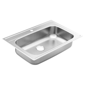 Moen GS181631BQ 1800 Series 33-inch 18 Gauge Drop-in Single Bowl Stainless Steel Kitchen Sink 7-inch Depth Featuring QuickMount, Satin Stainless