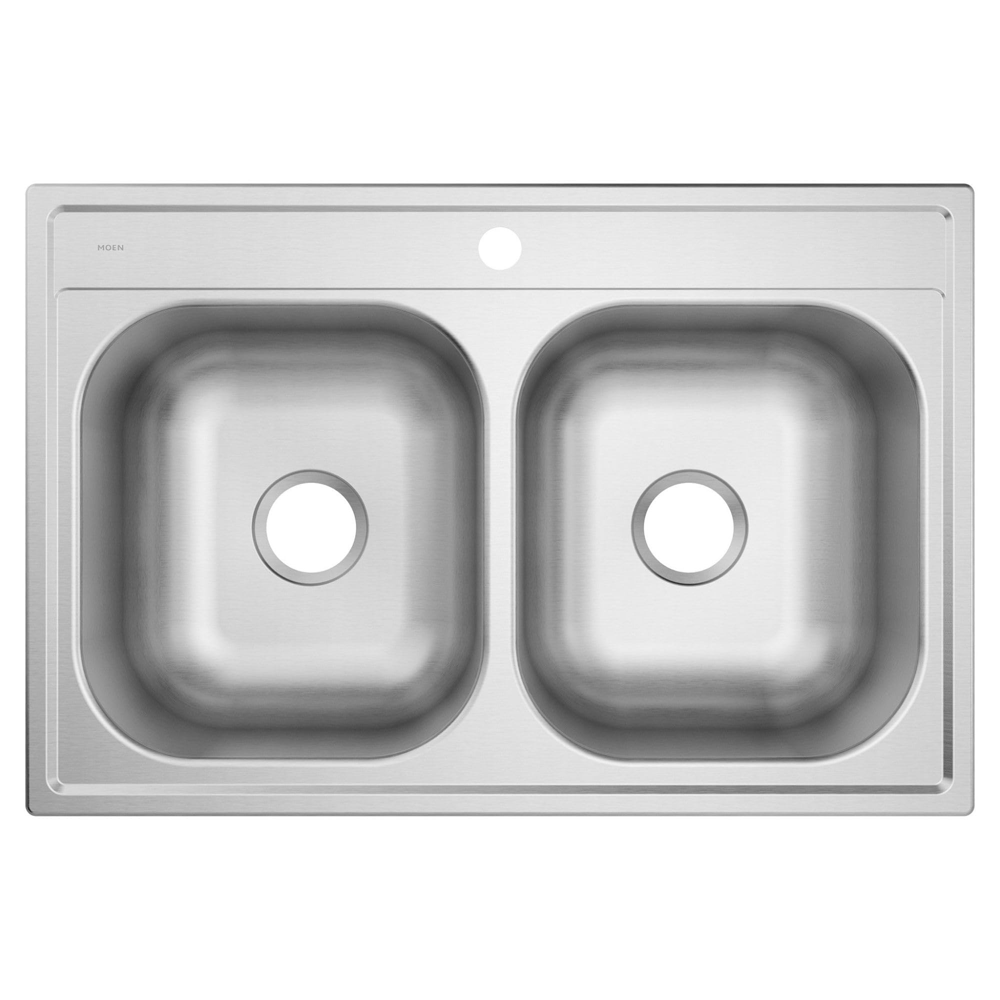 Moen GS202131 2000 33-inch 20 Gauge Double Bowl Drop-in Stainless Steel Kitchen Sink, Featuring QuickMount