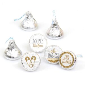 big dot of happiness it's twins - gold twins baby shower round candy sticker favors - labels fit chocolate candy (1 sheet of 108)