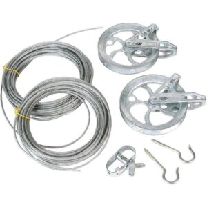 lehman's complete clothesline set, stranded metal wire clothes line, zinc pulleys and ratcheting tightener with mounting instructions, 25 feet