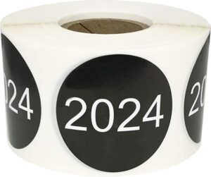 instocklabels 2024 year stickers (black) - 1.5", 500 round stickers per roll – round labels for file folders, sticker labels for end of year organization, circle stickers for office & home use