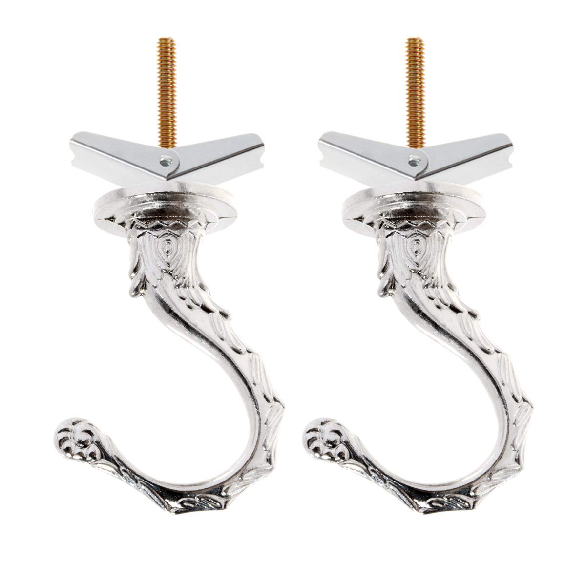 Penck Swag Hooks for Ceiling Hanging - Decorative Ceiling Hooks for Hanging Plants - Heavy Duty Hooks with Hardware for Ceiling Installation Cavity Wall Fixing, Silver, 2-Pack