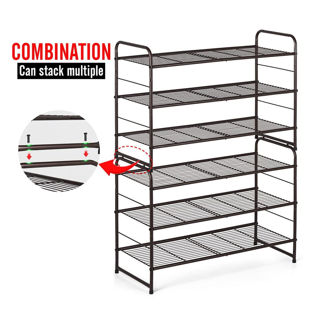 AULEDIO 3-Tier Shoe Rack, Stackable and Adjustable Multi-Function Wire Grid Shoe Organizer Storage, Extra Large Capacity, Space Saving, Fits Boots, High Heels, Slippers and More (Bronze)