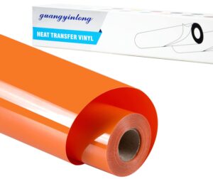 guangyintong orange heat transfer vinyl htv rolls, 12" x 8ft orange iron on vinyl for t-shirts glossy surface orange htv vinyl for all cutter machines easy to cut & weed for heat vinyl design